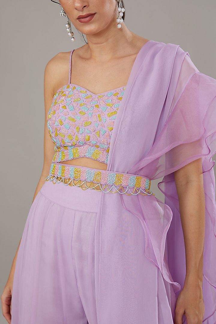 Lilac Silk & Georgette Palazzo Saree Set by SONAL PASRIJA at Pernia's ...