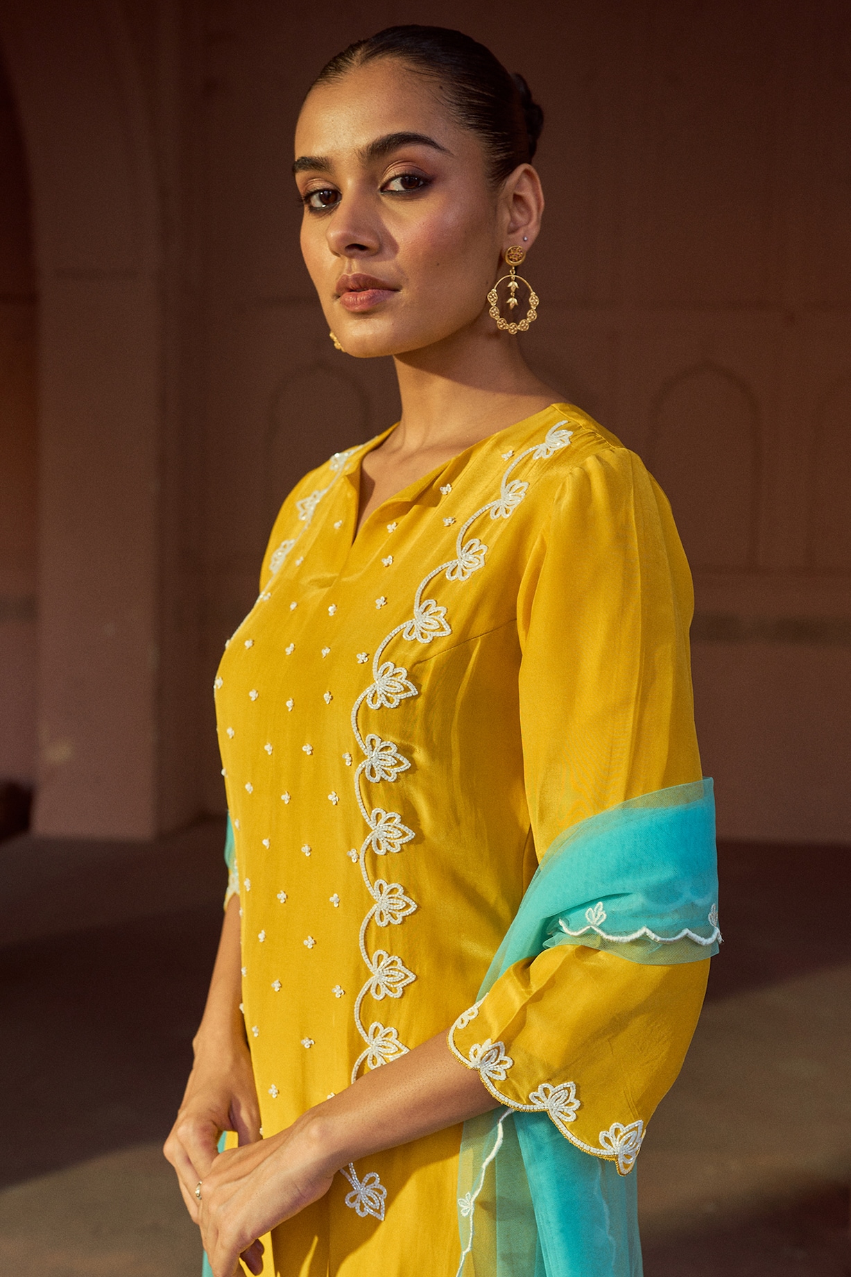 Yellow Silk Hand Embellished Kurta Set by SONAL PASRIJA at Pernia's Pop ...
