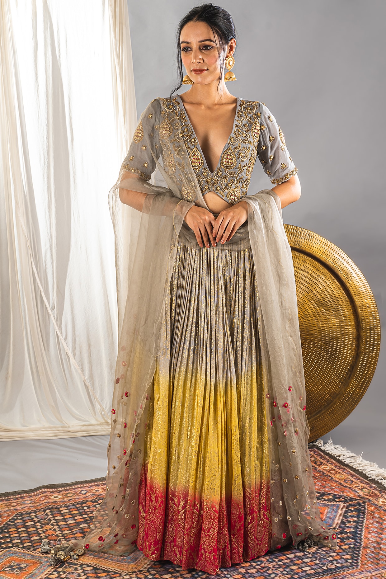 Grey Ombre Embroidered Wedding Lehenga Set by Soniya G at Pernia's Pop ...