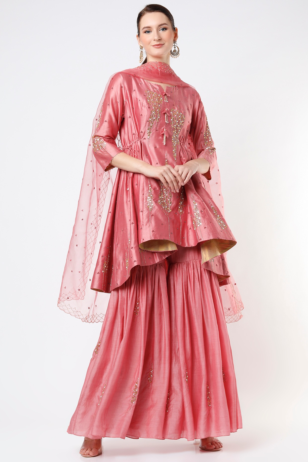 Old Rose Pink Hand Embroidered Sharara Set by SOZENKARI at Pernia's Pop ...