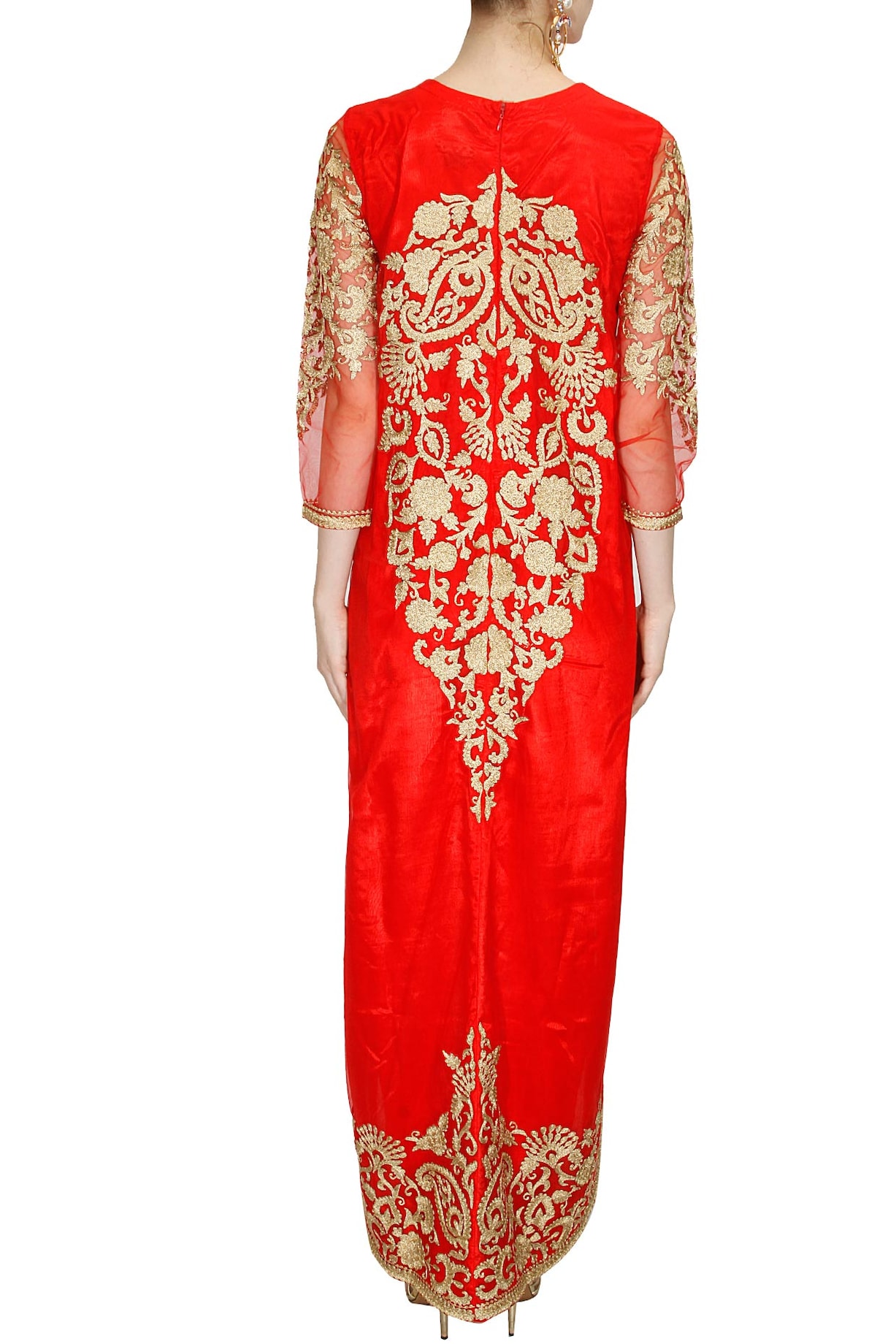 Red dabka embroidered cape with pants available only at Pernia's Pop-Up ...