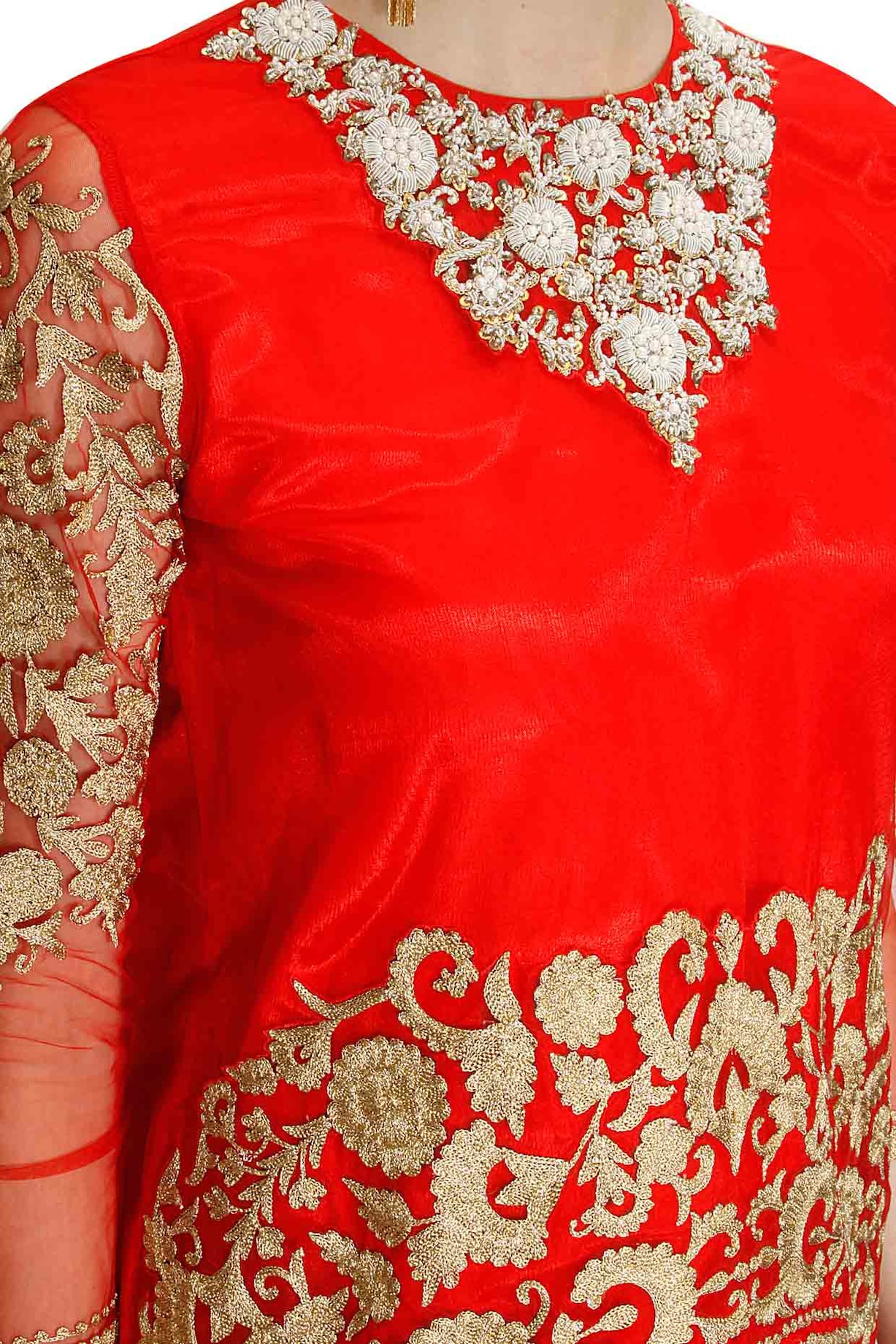 Red dabka embroidered cape with pants available only at Pernia's Pop-Up ...