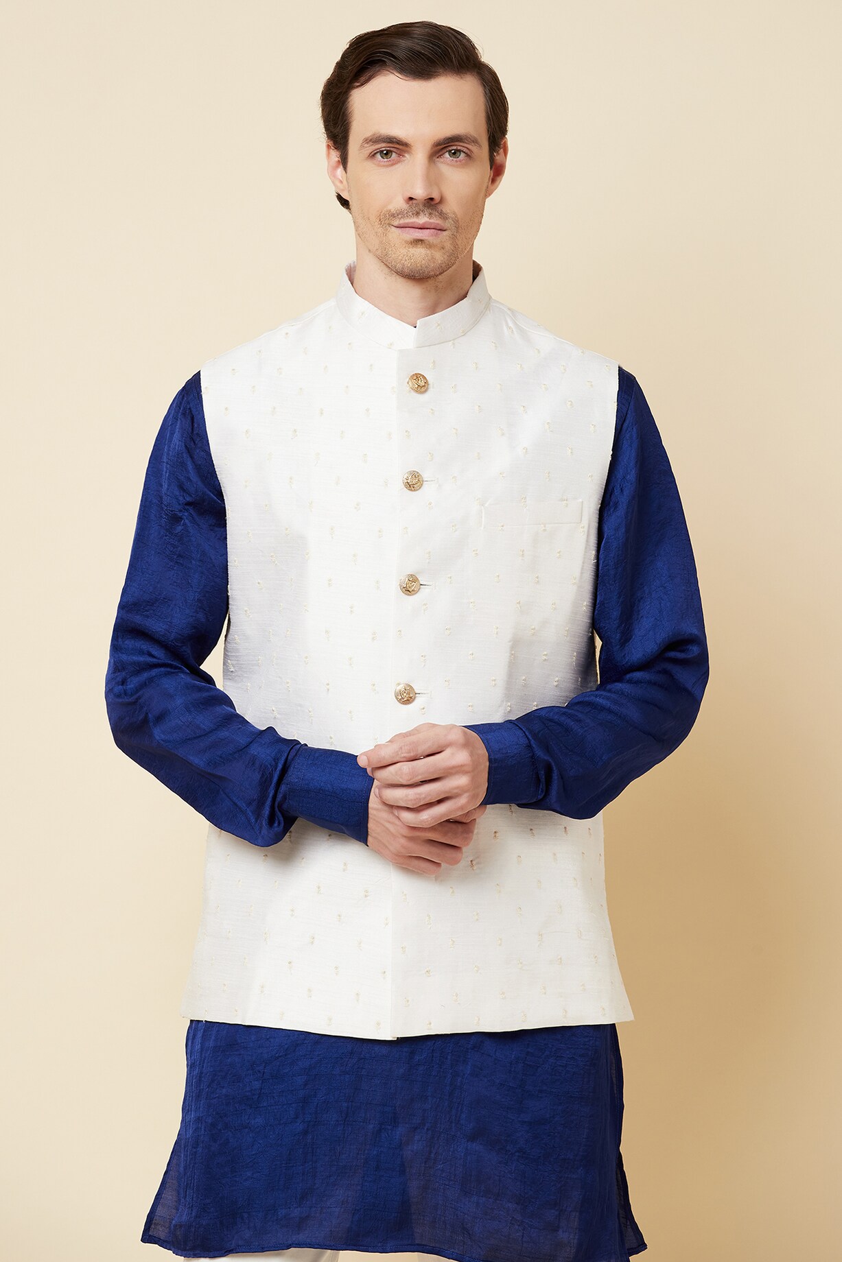 Buy Spring Break White Embroidered Bundi Jacket With Kurta Set at ...