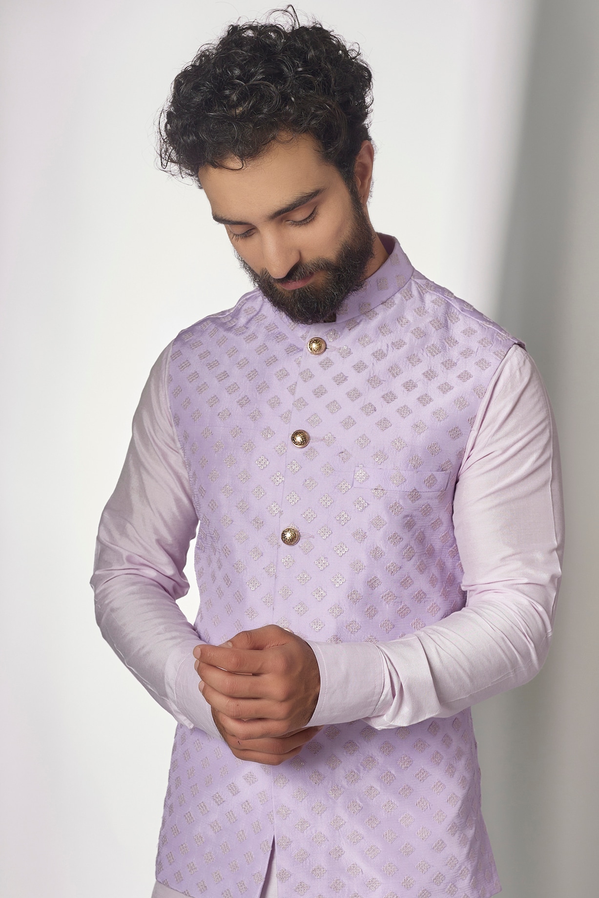 Lilac Dupion Silk Embroidered Nehru Jacket Set by Spring Break Men at ...