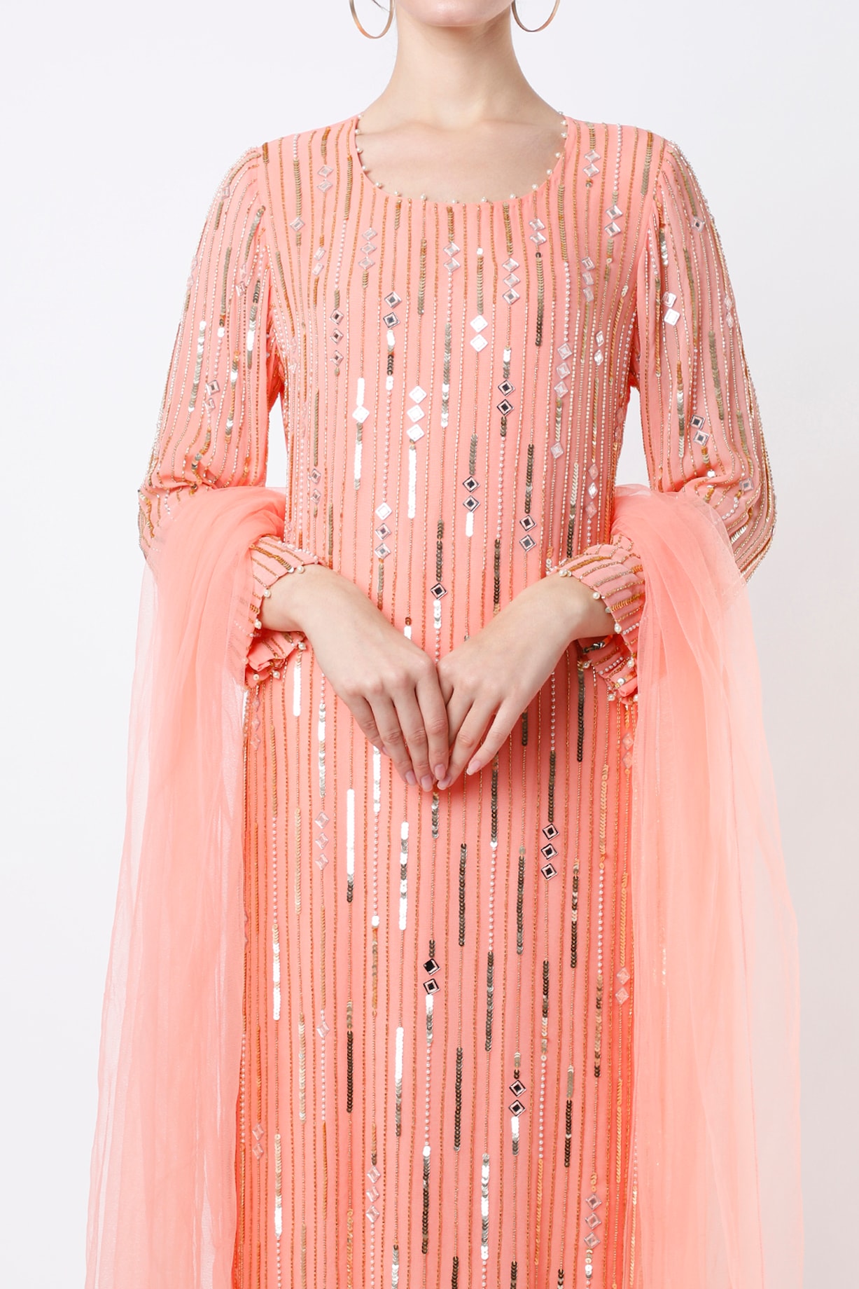 Peach Hand Embroidered Kurta Set Design by Seams Pret & Couture at ...