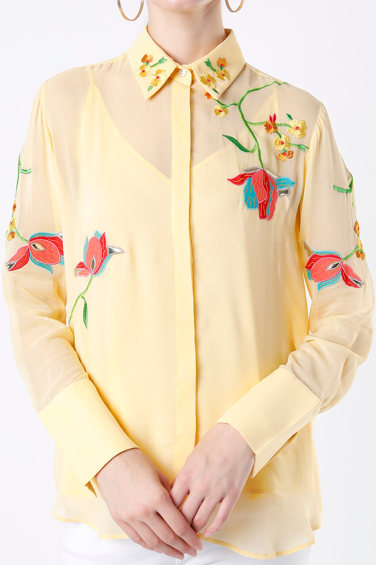 Pastel Yellow Embroidered Shirt by Seams Pret & Couture at Pernia's Pop ...