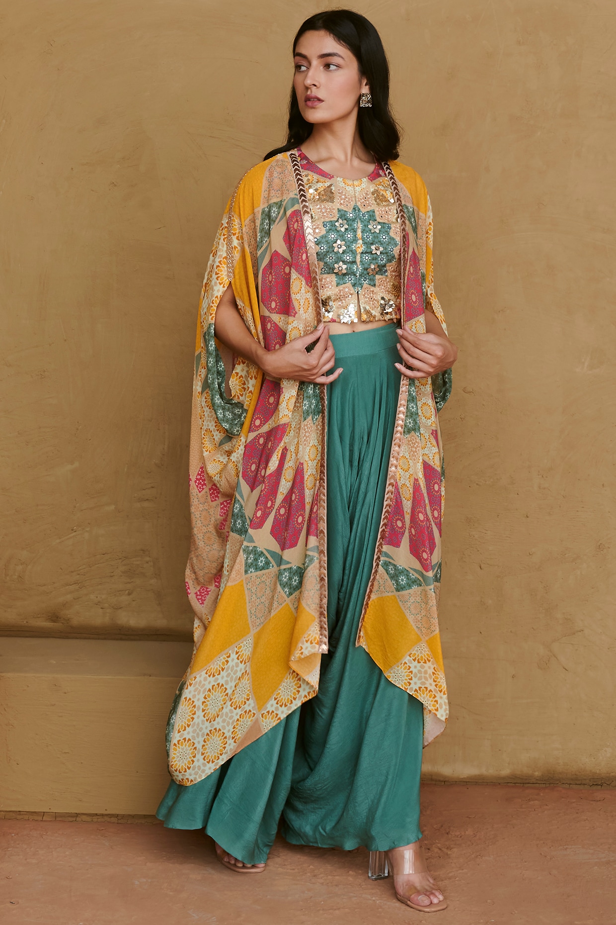 Multi-Colored Silk Satin Printed Cape Set by Radical at Pernia's Pop Up ...