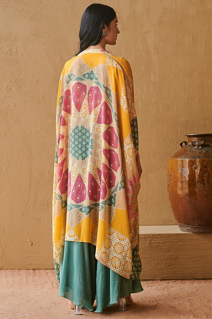 Multi-Colored Silk Satin Printed Cape Set by Radical at Pernia's Pop Up ...