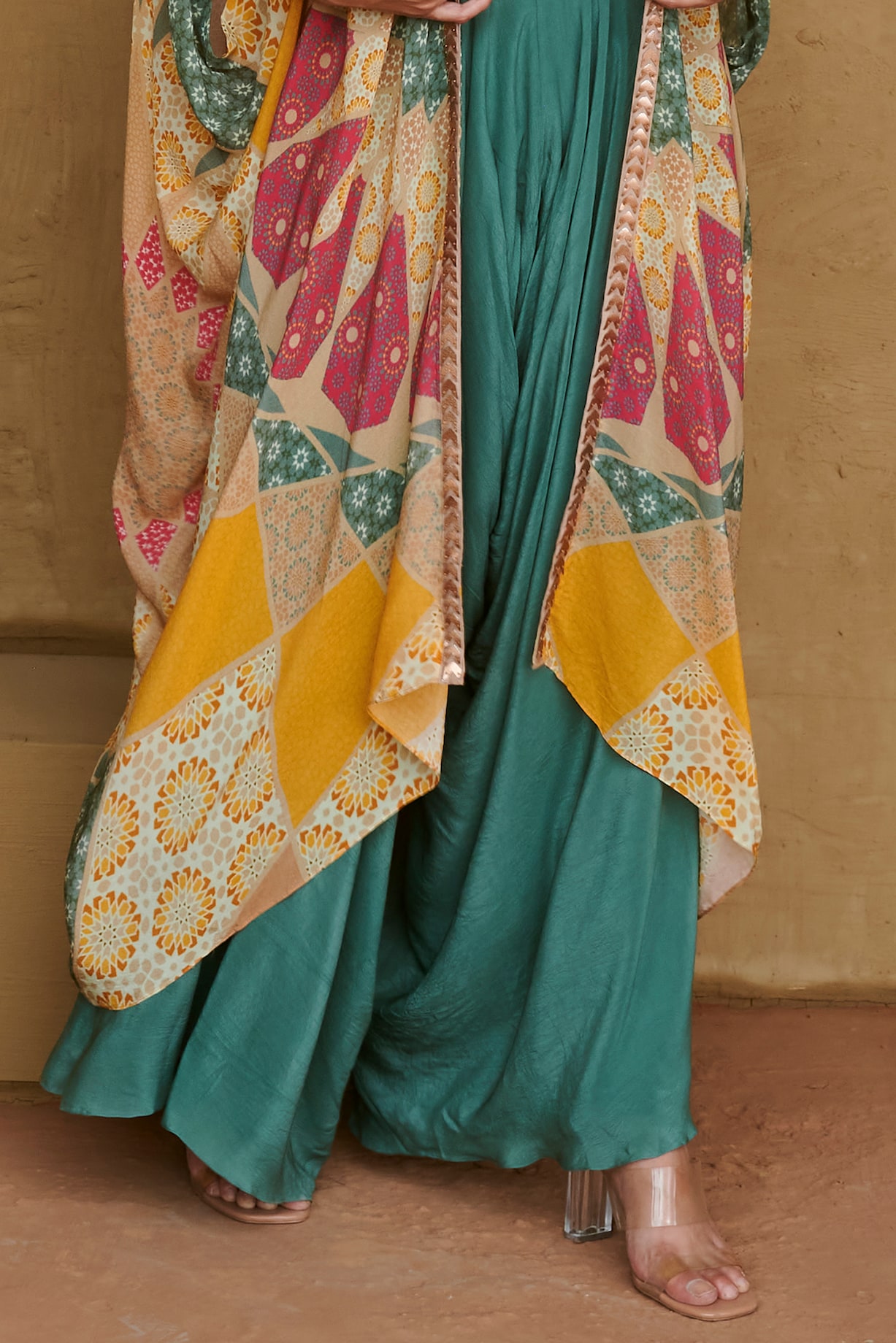 Multi-Colored Silk Satin Printed Cape Set by Radical at Pernia's Pop Up ...