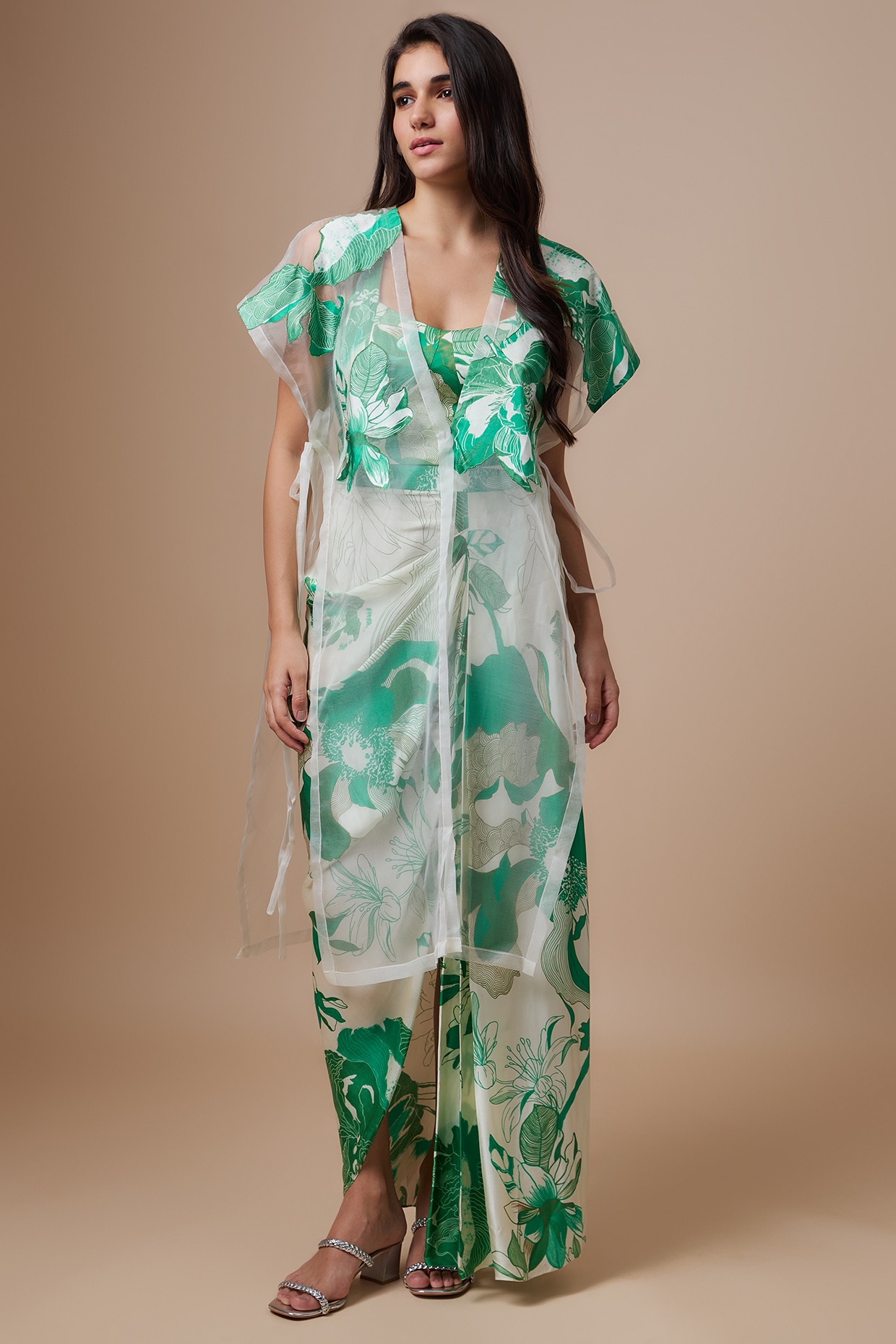 White Silk Satin Printed Skirt Set by Radical at Pernia's Pop Up Shop 2025