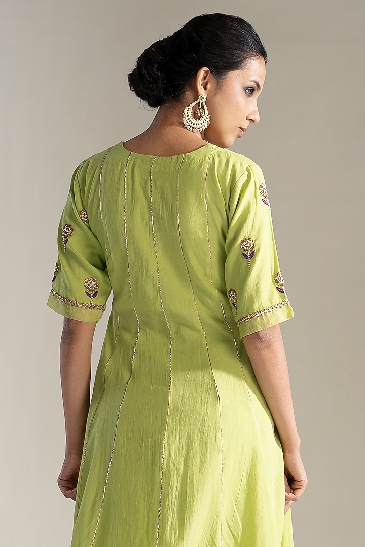 Green Cotton Embroidered Kalidar Kurta Set Design by Sareeka H & Mukkta ...