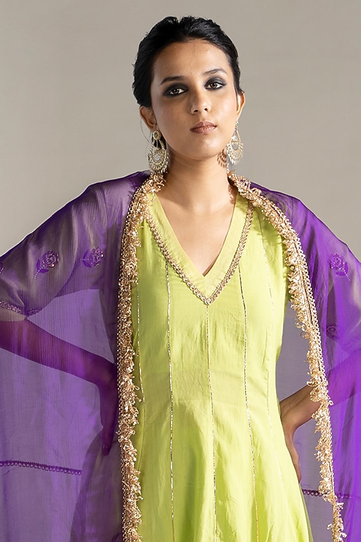 Green Cotton Embroidered Kalidar Kurta Set Design by Sareeka H & Mukkta ...