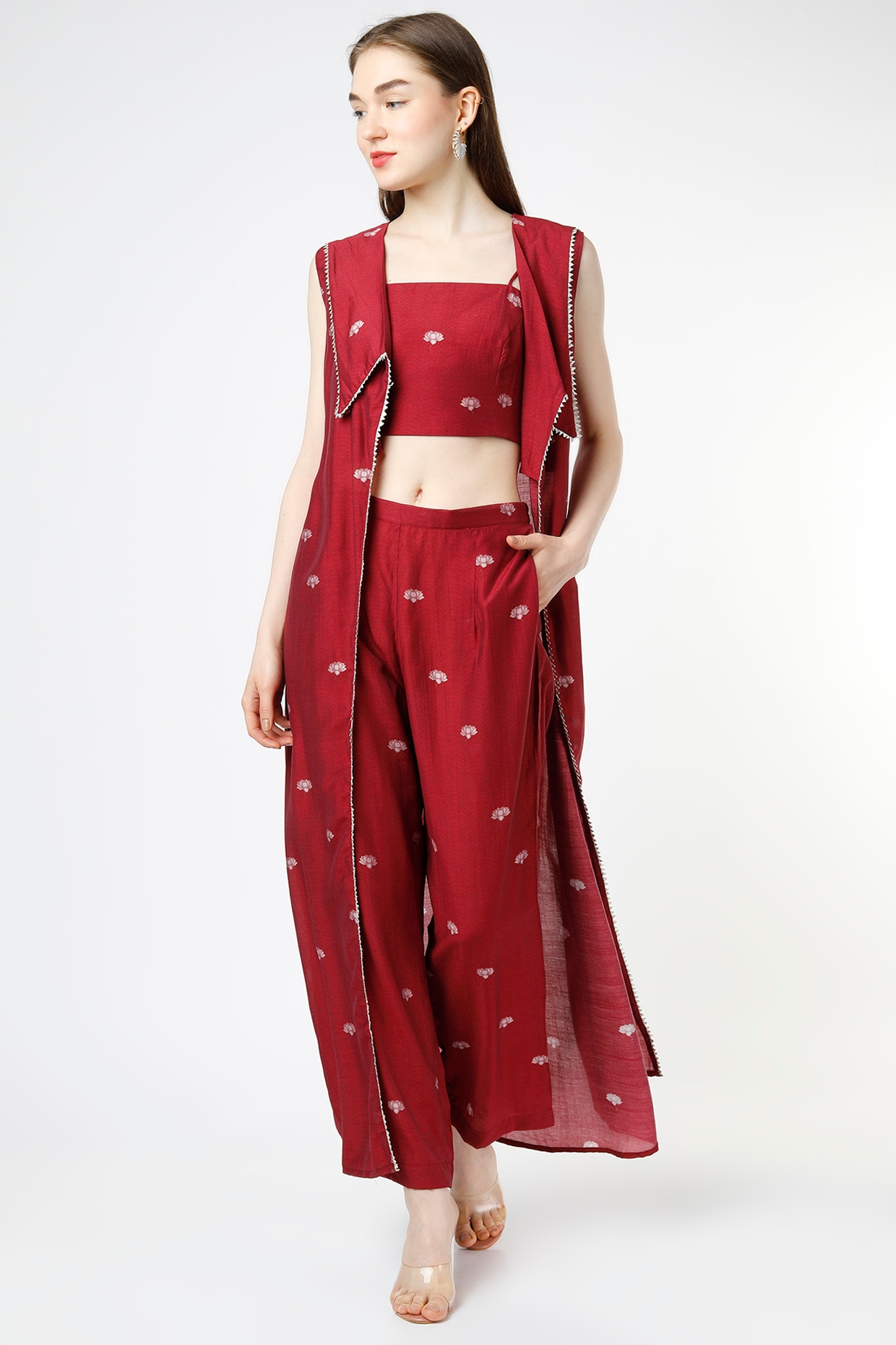 Maroon Digital Printed Jacket Set by 17:17 at Pernia's Pop Up Shop 2025