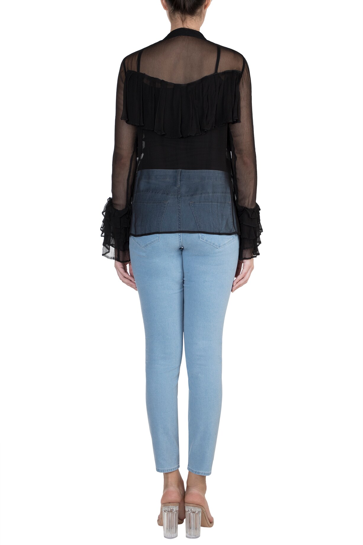 Black Sheer Ruffled Shirt Design by In my clothes by Shruti S at Pernia ...