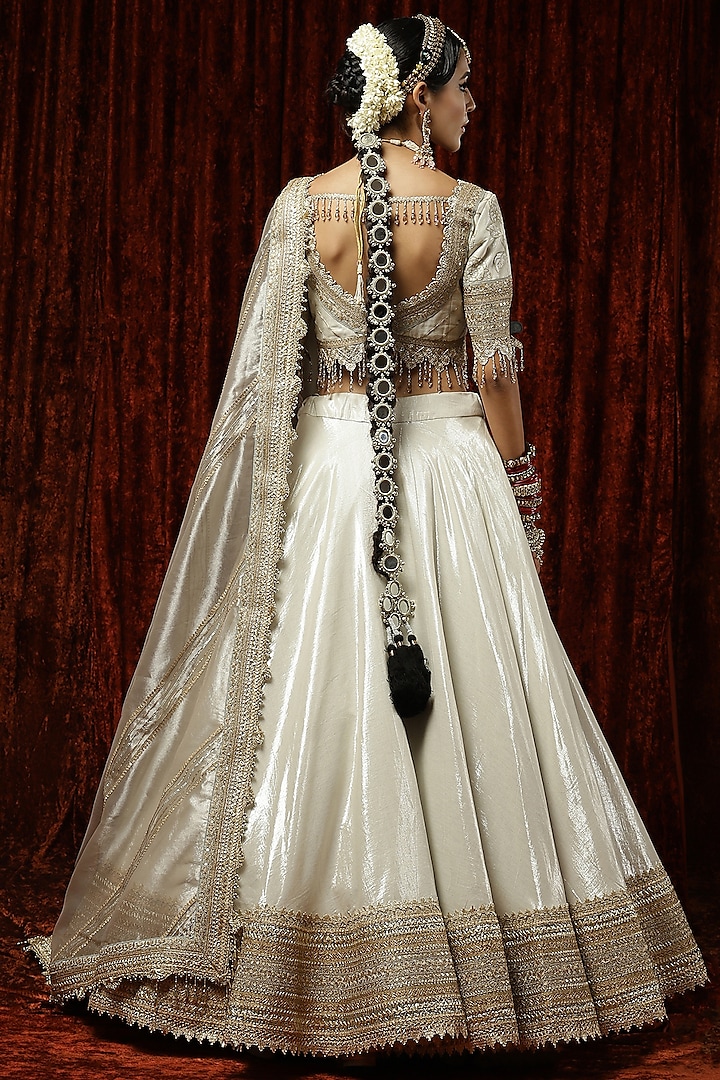 Silver Cotton Shimmer Chanderi Embroidered Wedding Lehenga Set by Shikhar Sharma at Pernia's Pop ...