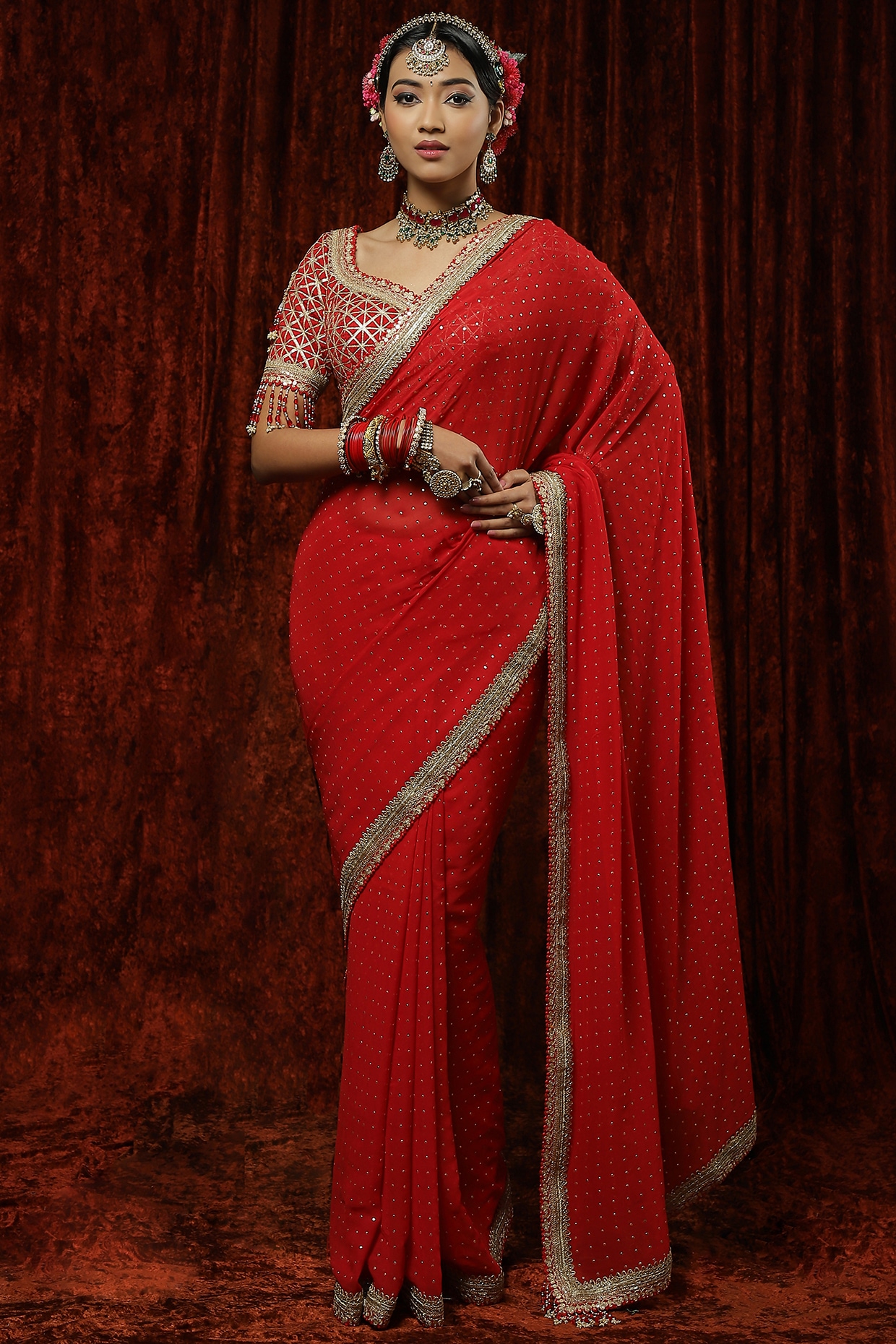 Red Georgette Embroidered Saree Set by Shikhar Sharma at Pernia's Pop ...