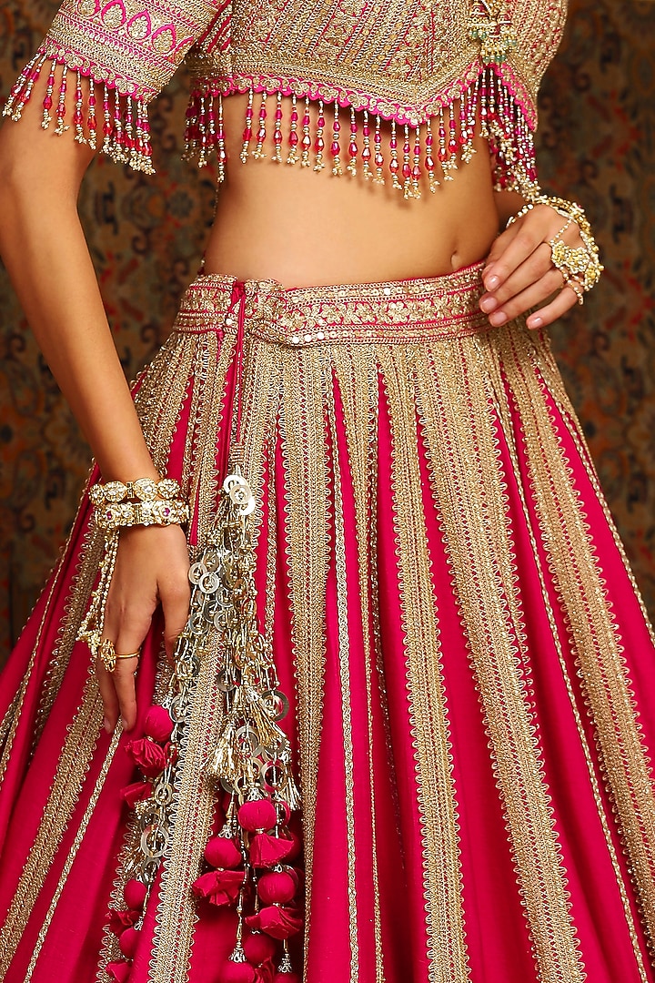 Bright Rani Pink Silk Chanderi Dori Embroidered Bridal Lehenga Set by ...