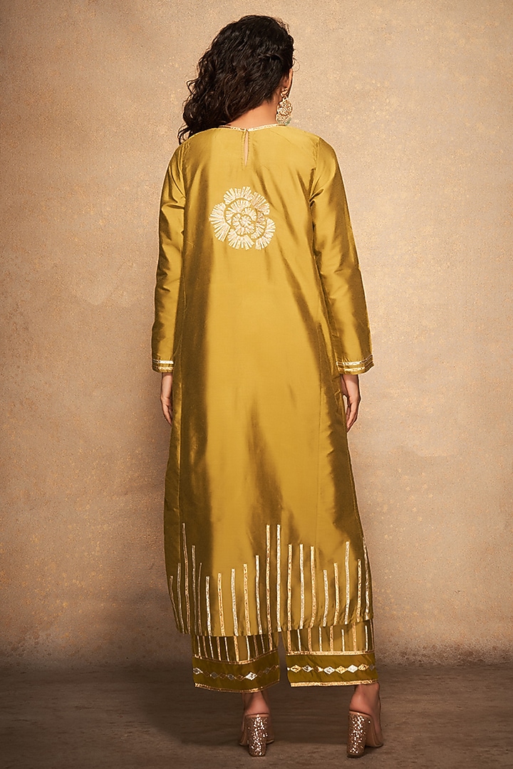 Olive Green Pure Chanderi Silk Straight Pants by Gulabo By Abu Sandeep ...