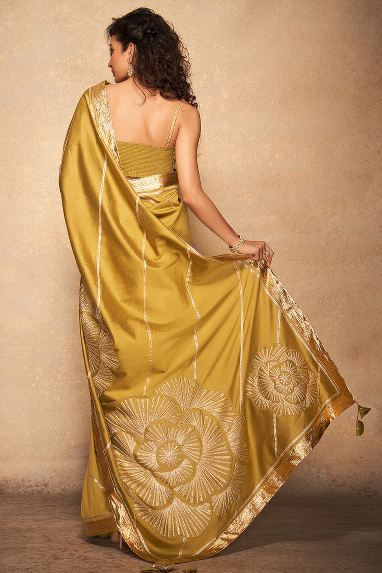 Olive Pure Chanderi Silk Gota Embroidered Saree Set by Gulabo By Abu ...