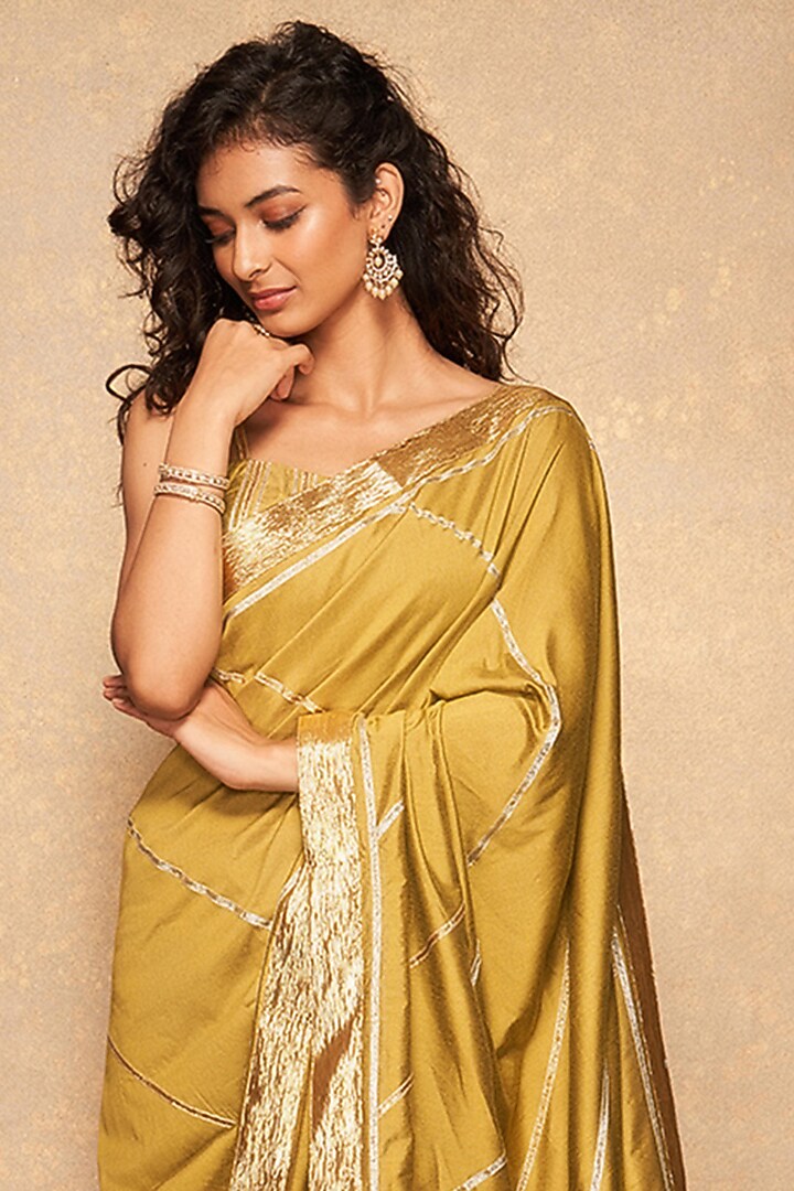 Olive Pure Chanderi Silk Embroidered Saree Set Design by Gulabo By Abu ...