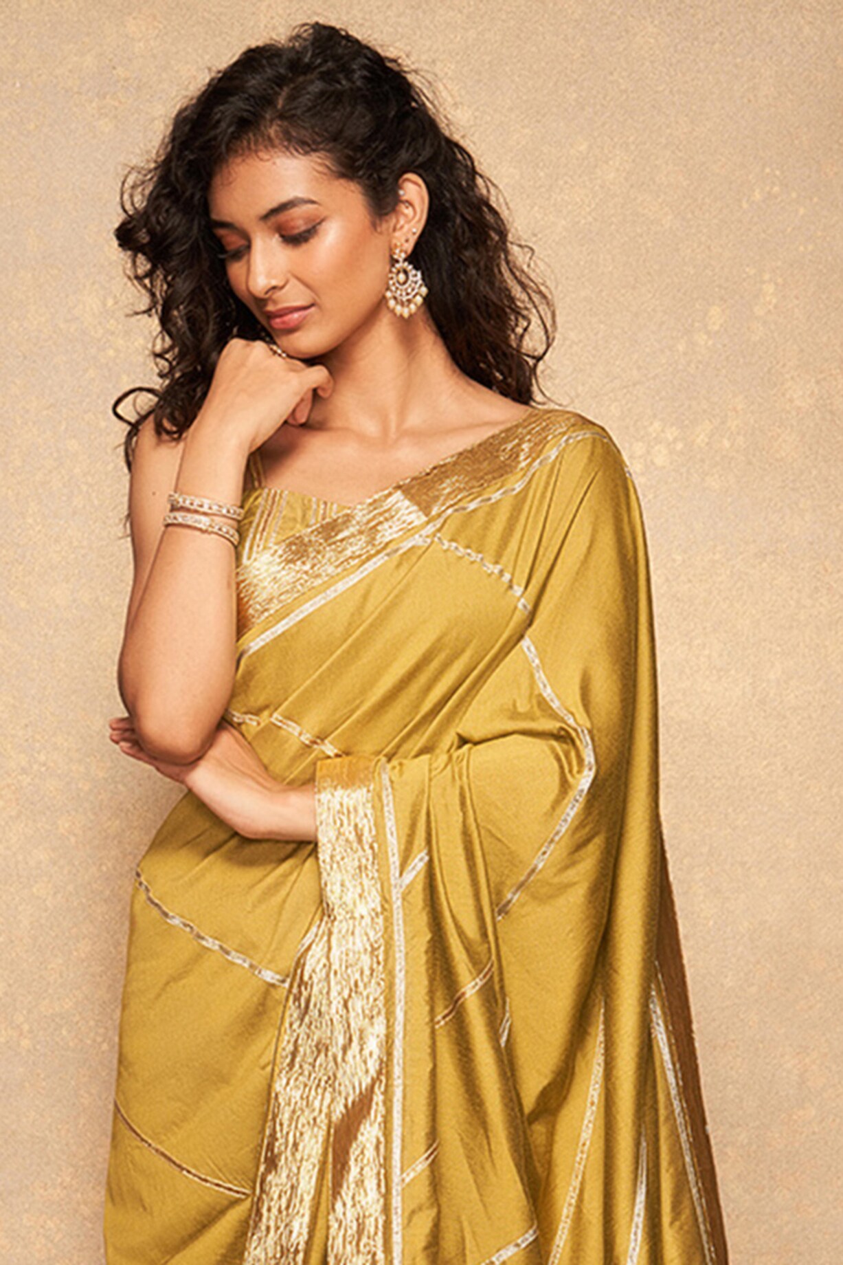 Olive Pure Chanderi Silk Gota Embroidered Saree Set by Gulabo By Abu ...