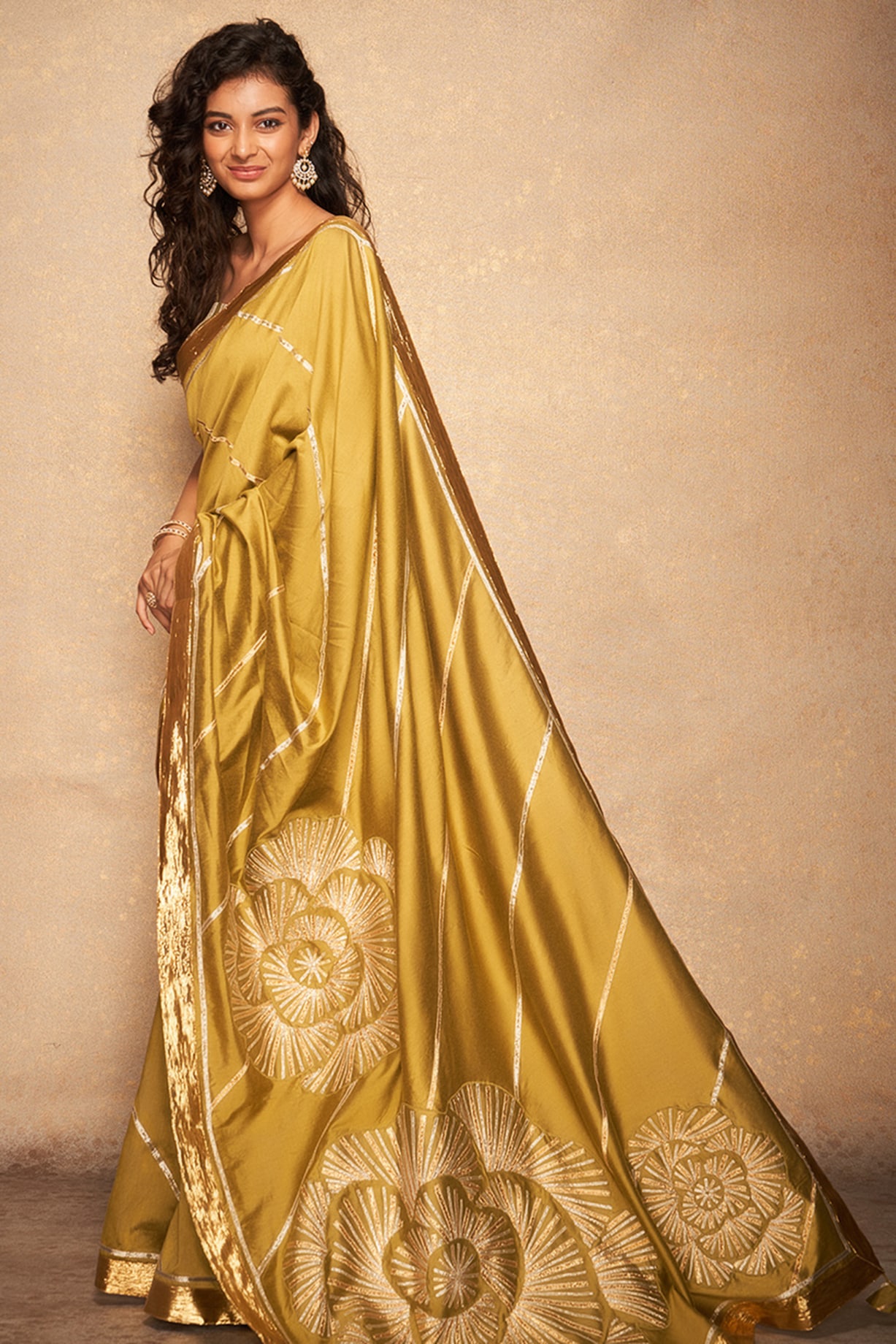 Olive Pure Chanderi Silk Gota Embroidered Saree Set by Gulabo By Abu ...