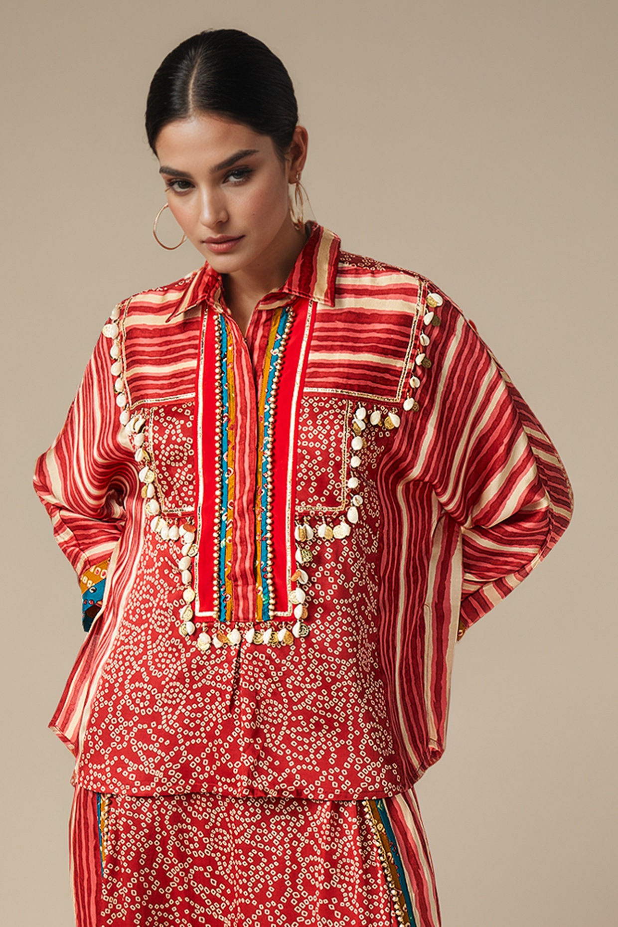 Maroon Modal Satin Shirt Blouse by Gulabo By Abu Sandeep at Pernia's Pop Up Shop 2025