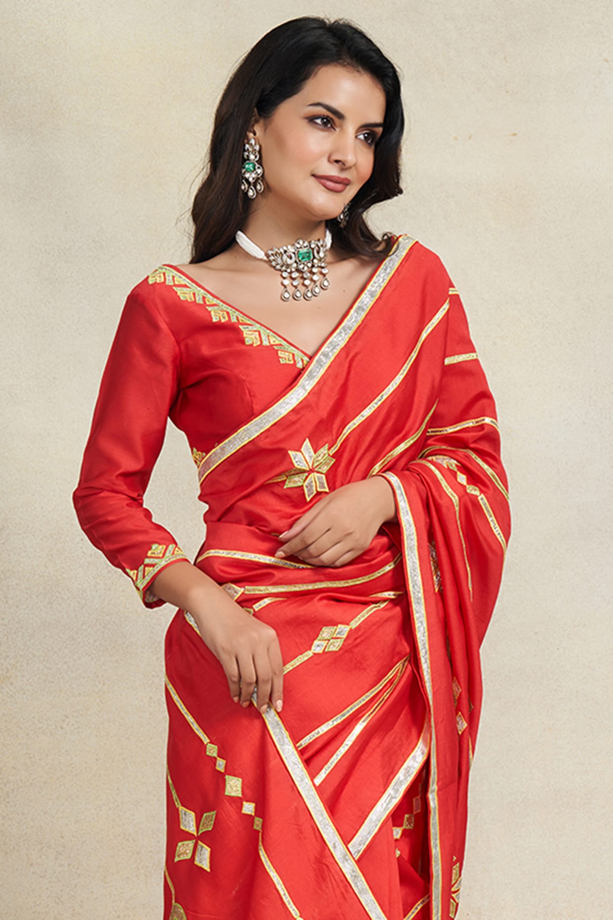 Red Chanderi Gota Work Blouse by Gulabo By Abu Sandeep at Pernia's Pop Up Shop 2025