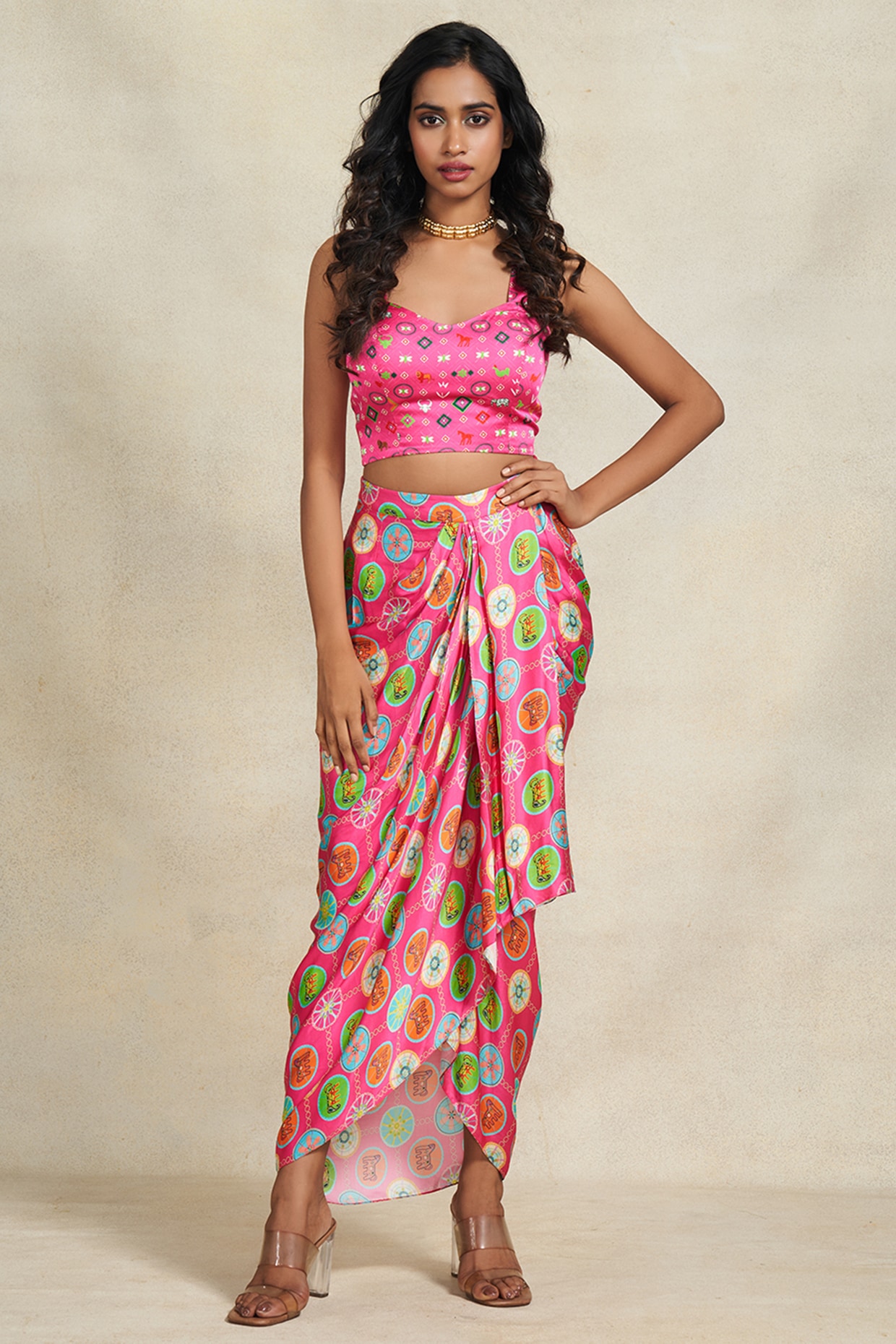 Pink Modal Satin Digital Printed Strappy Blouse by Gulabo By Abu Sandeep at Pernia's Pop Up Shop ...