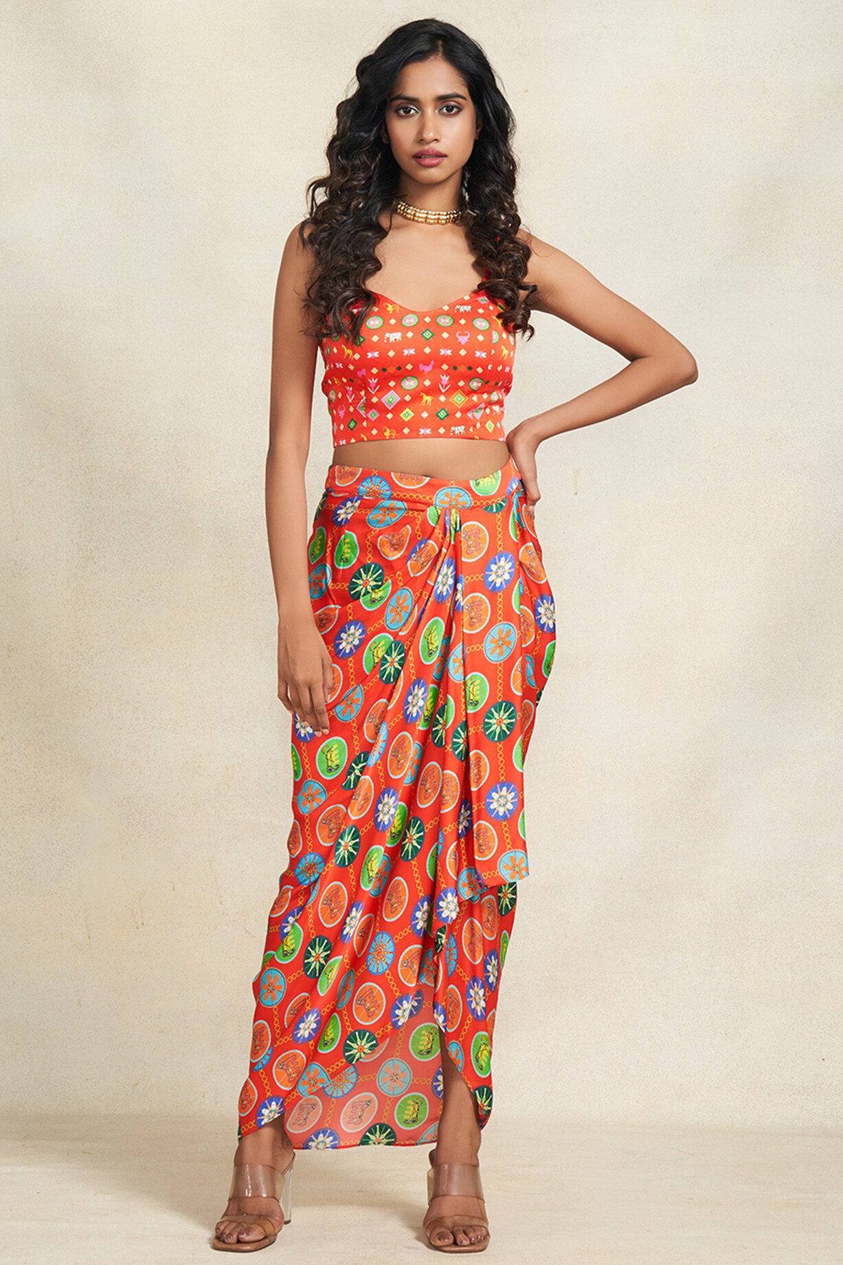 Red Modal Satin Digital Printed Strappy Blouse Design by Gulabo By Abu Sandeep at Pernia's Pop ...