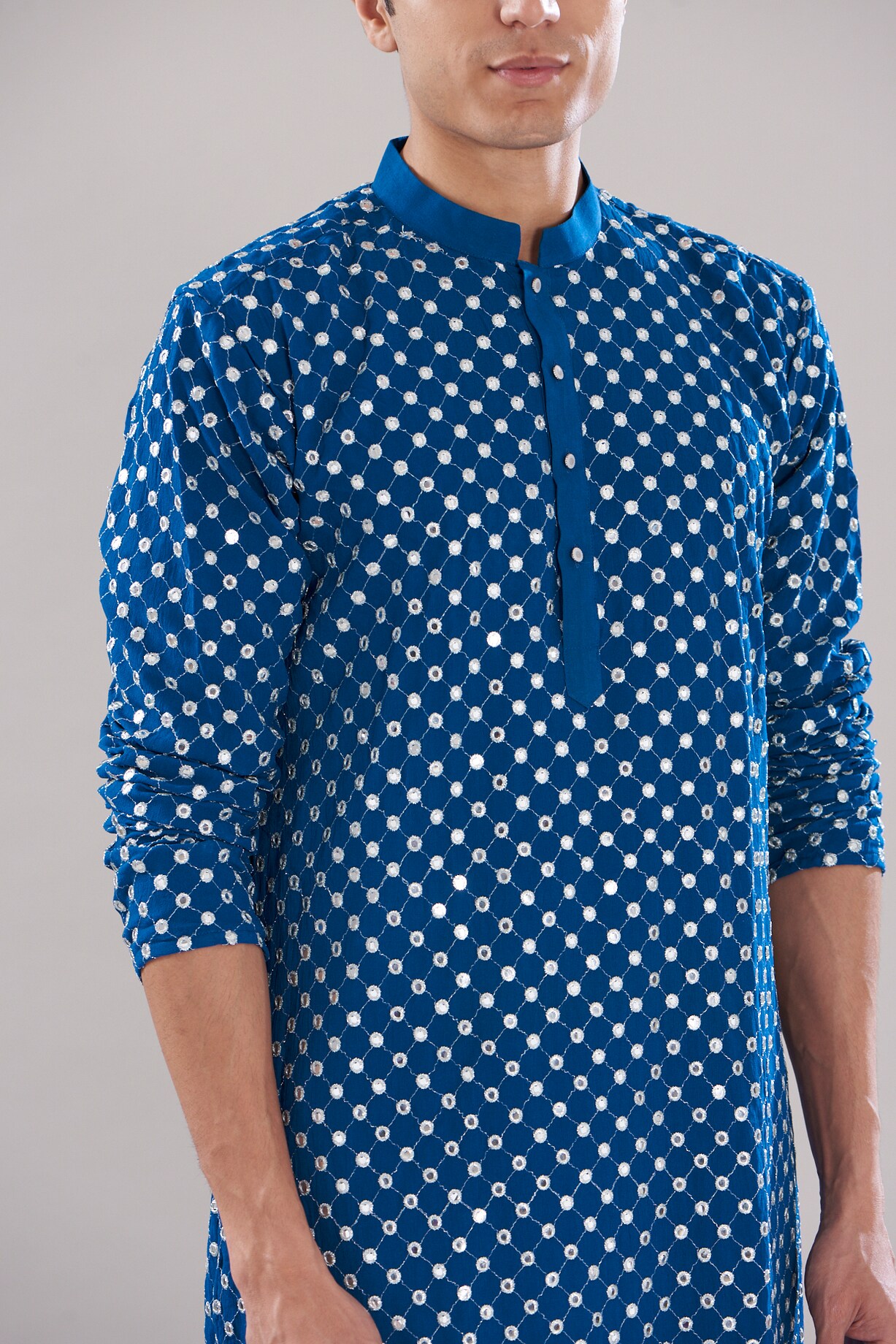 Buy SVEN SUITS Royal Blue Georgette Embroidered Kurta Set at Pernia ...