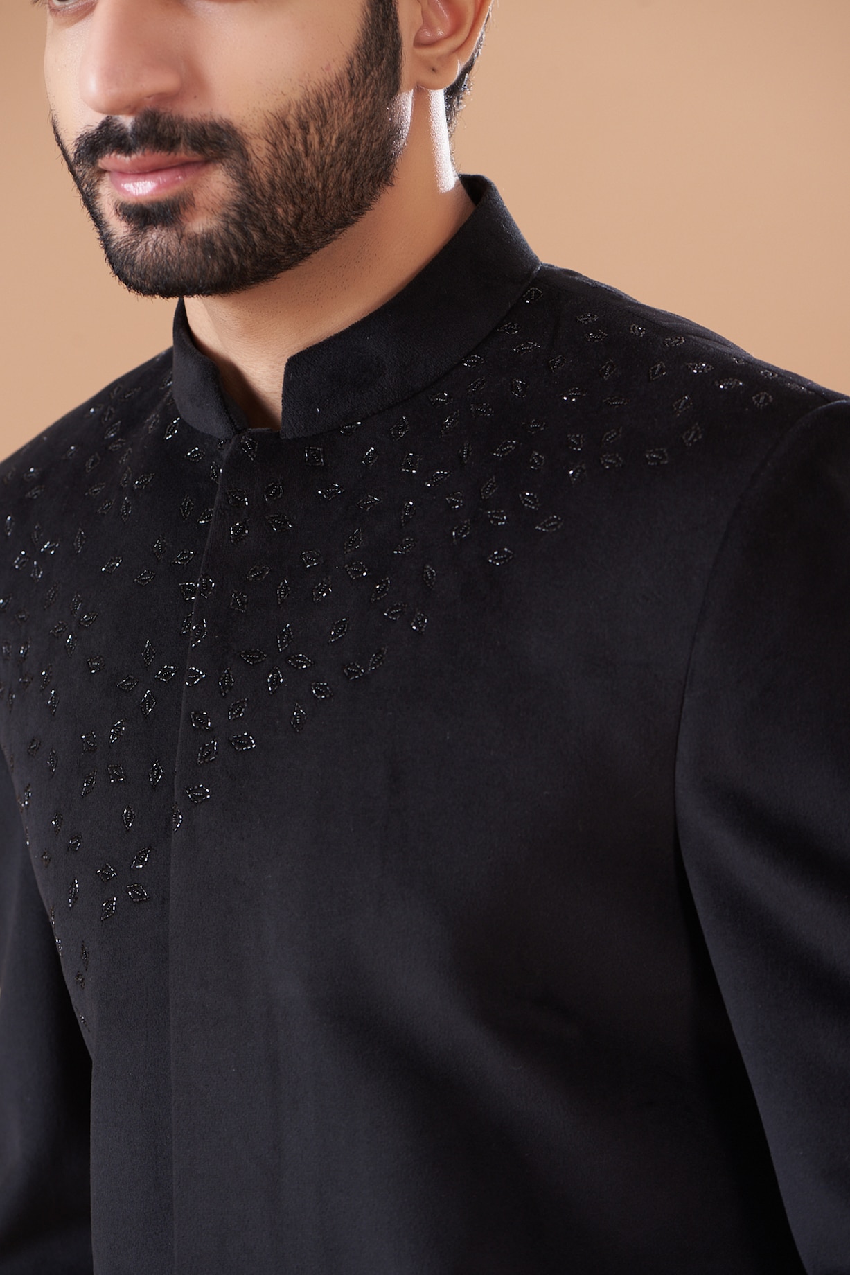 Buy SVEN SUITS Black Velvet Embroidered Indowestern Set at Pernia'sPopUpShopMen 2025