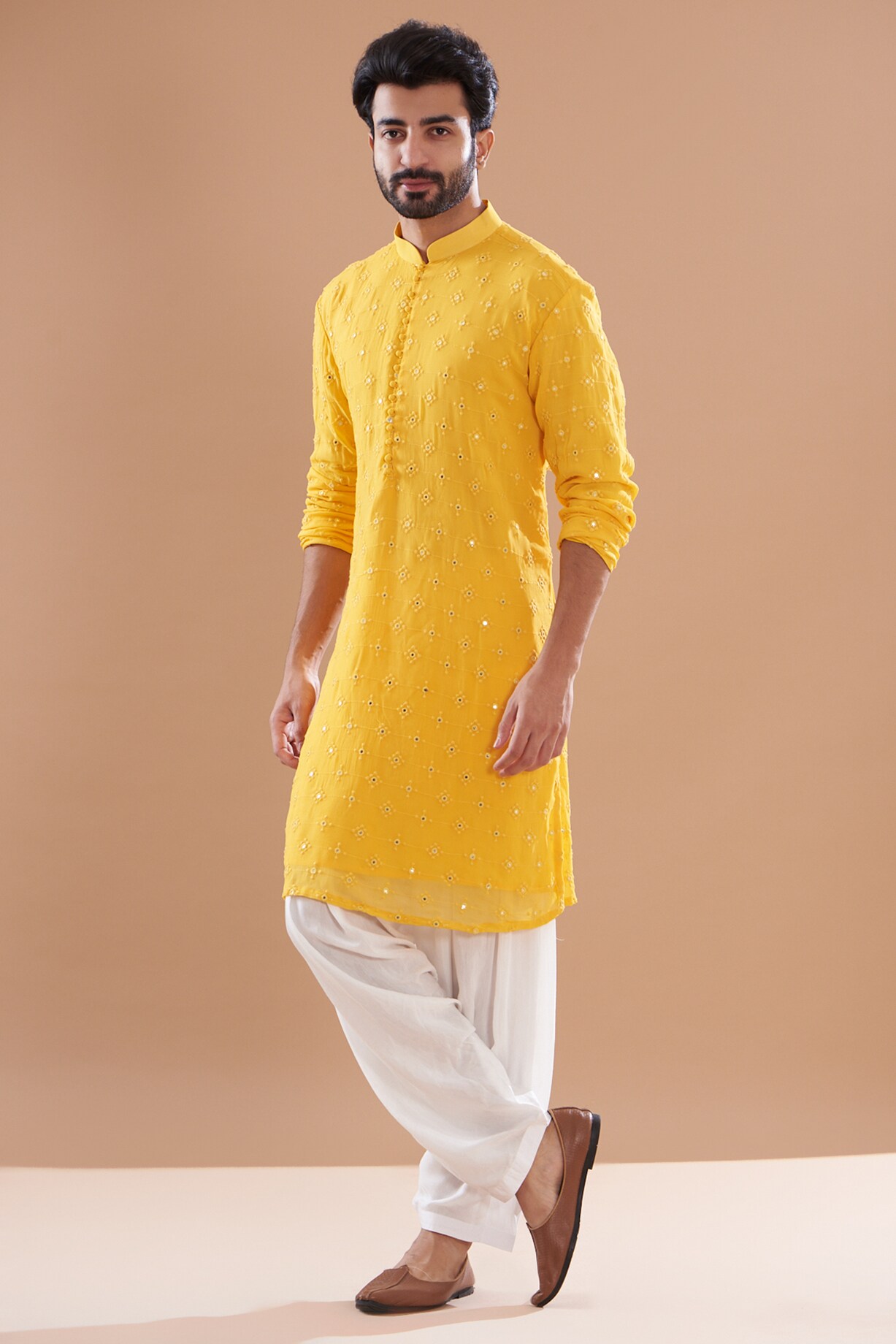 Buy SVEN SUITS Yellow Georgette Embroidered Kurta Set at Pernia ...