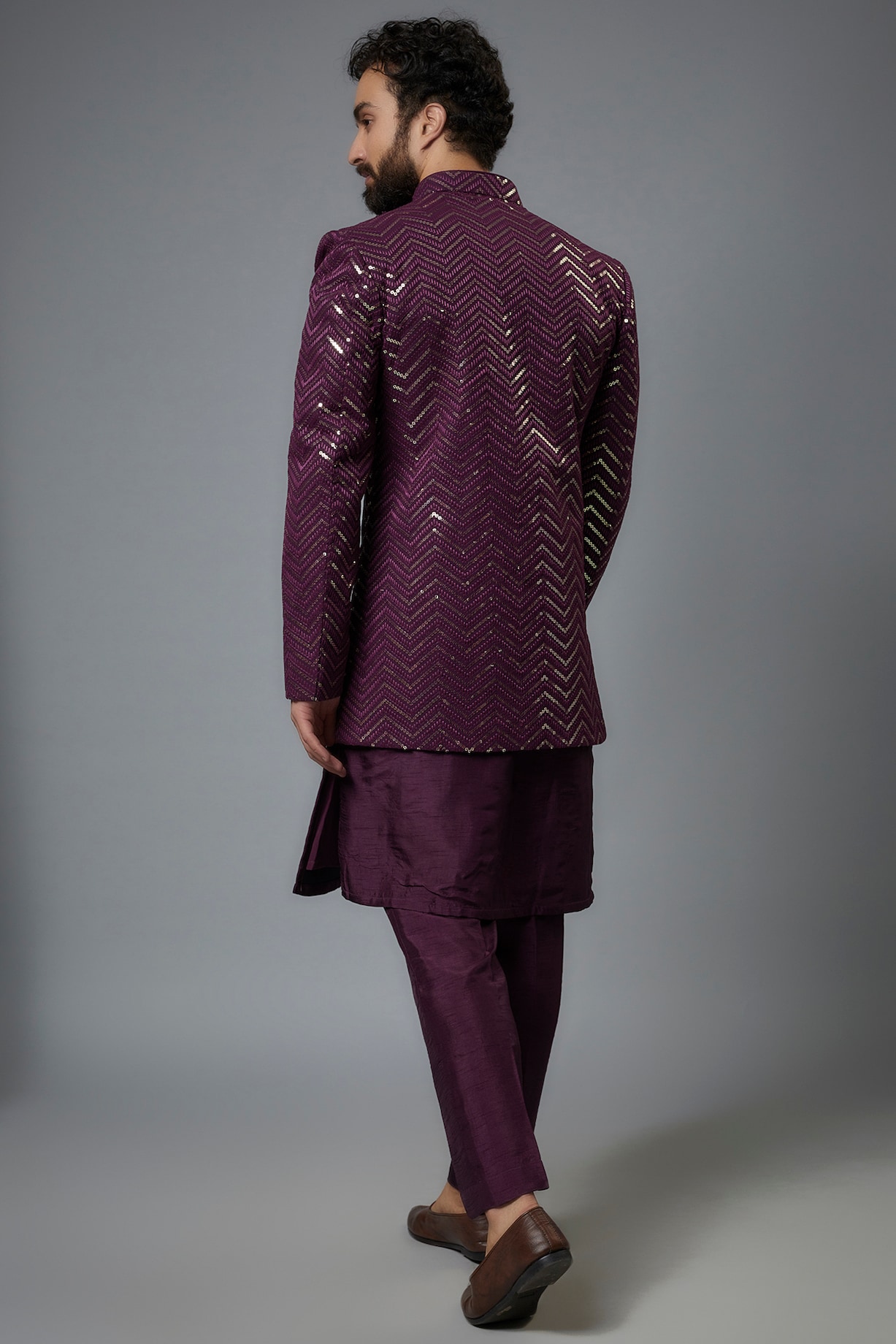 Buy SVEN SUITS Purple Georgette Embroidered Indowestern Set at Pernia ...