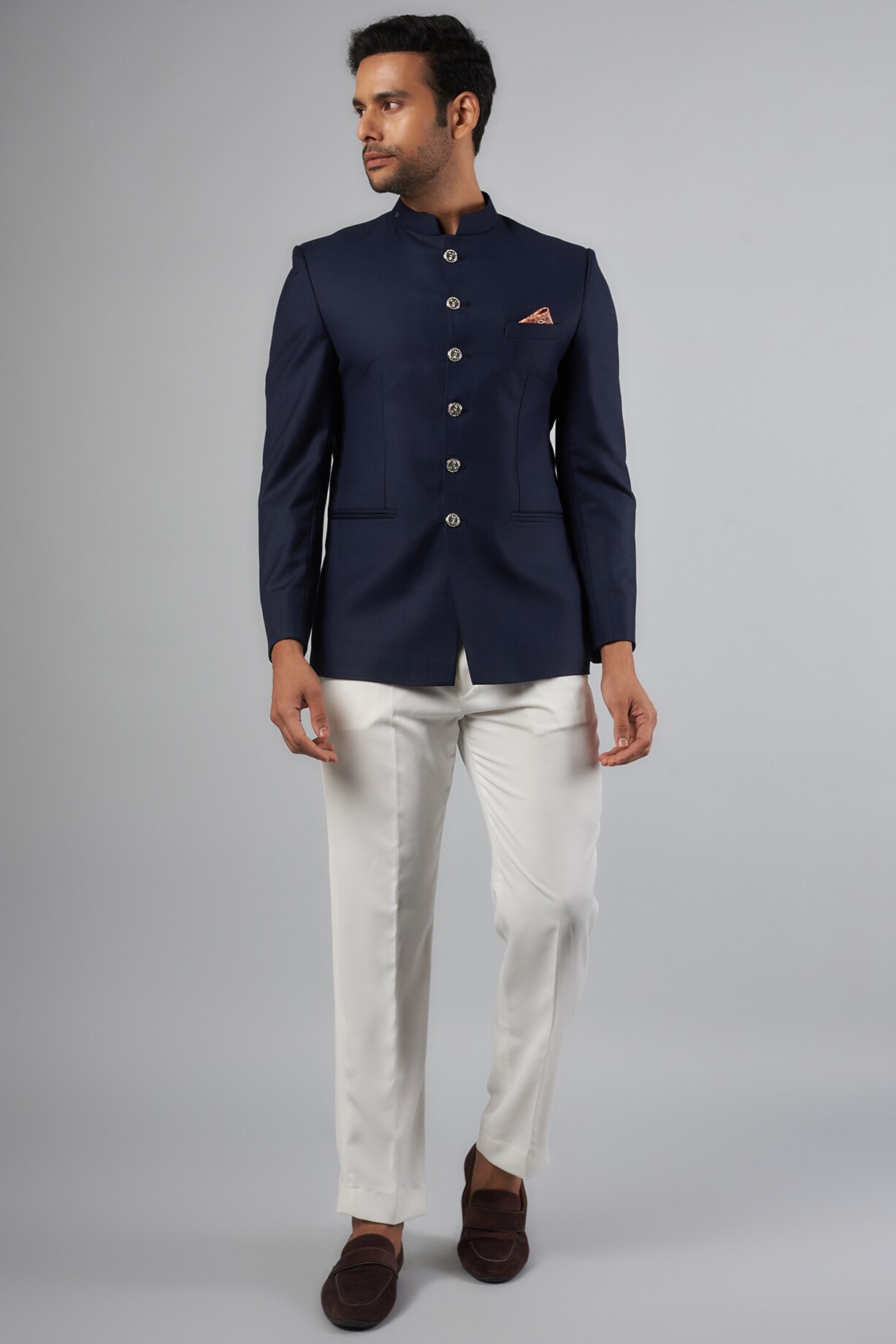 Navy Blue Poly Terry Rayon Jodhpuri Jacket Set by SVEN SUITS at Pernia ...