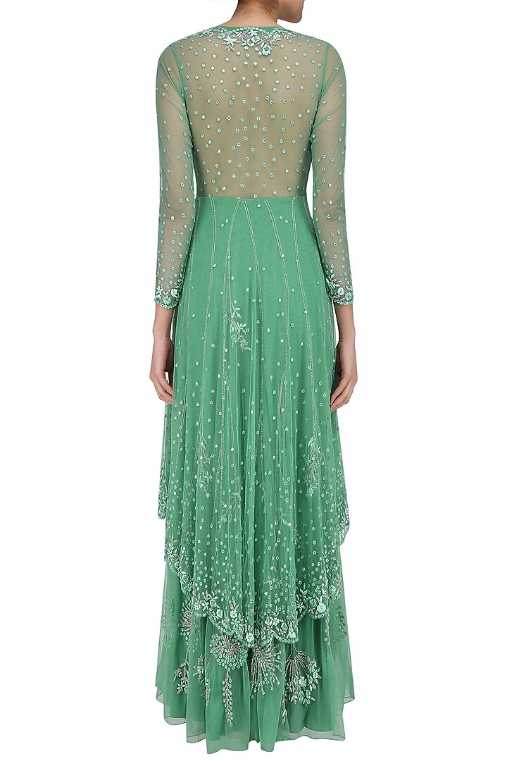 Green floral embroidered two layered gown available only at Pernia's ...