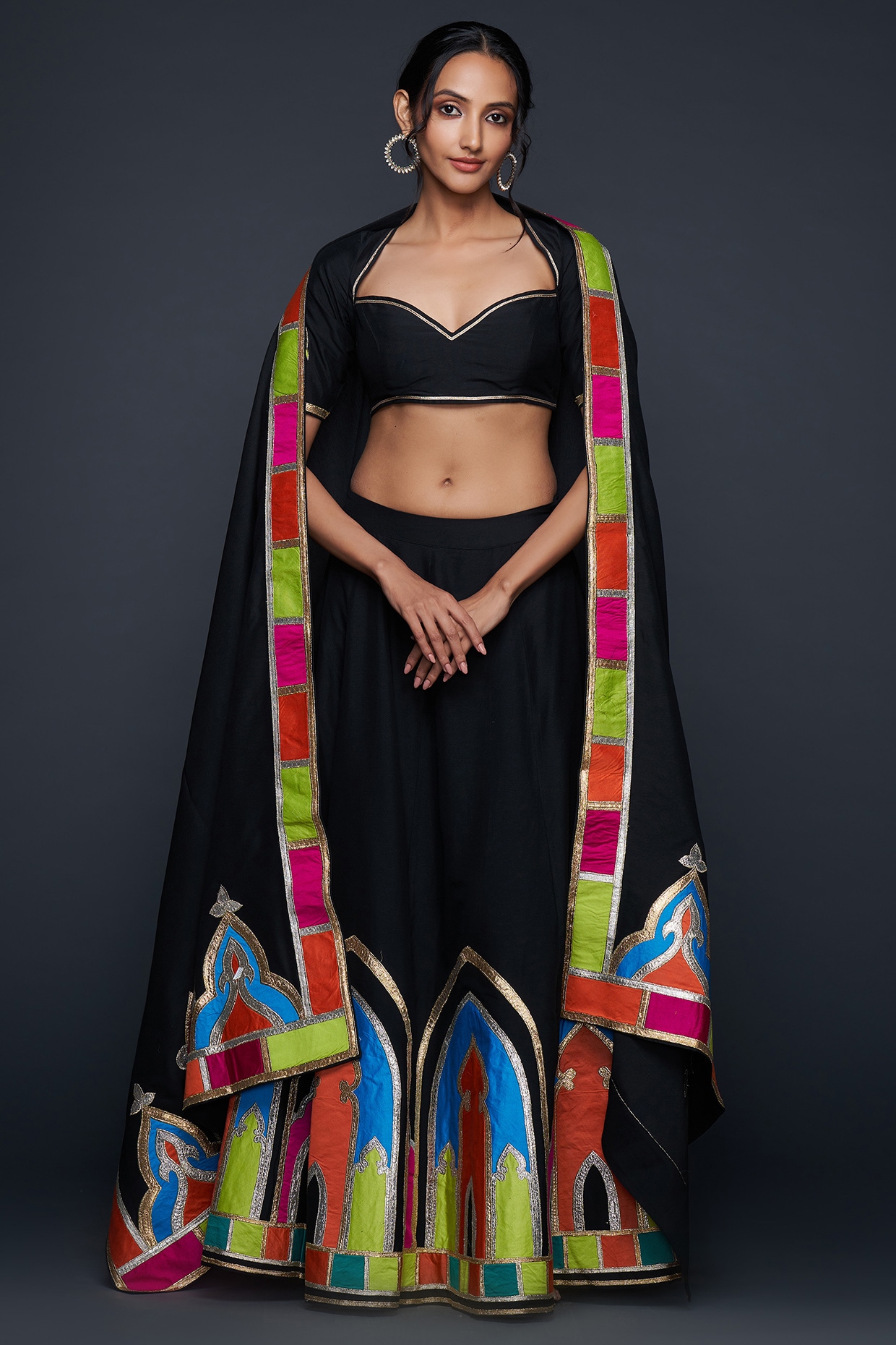 Black Cotton Silk Gota Blouse by Gulabo By Abu Sandeep at Pernia's Pop Up Shop 2025