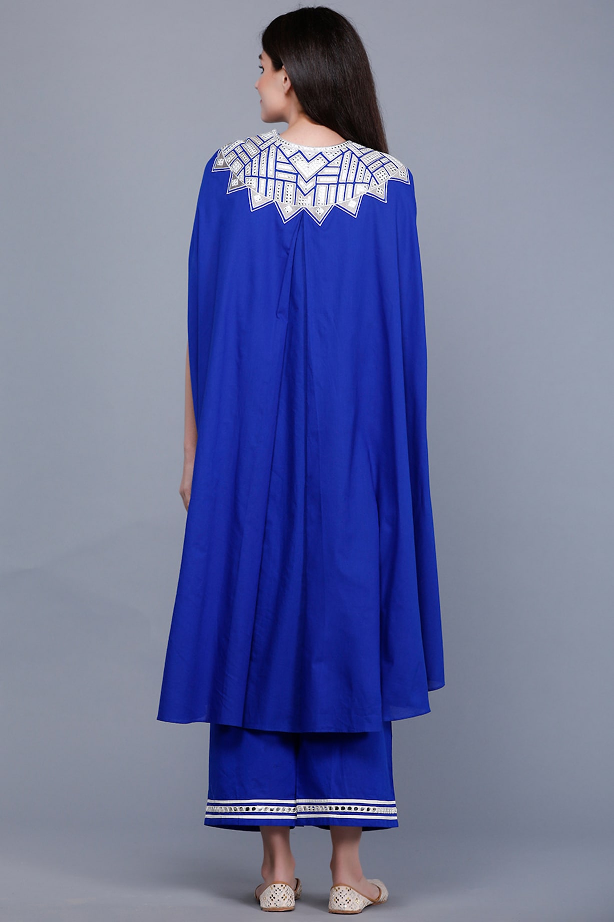 Royal Blue Embroidered Oversized Circular Cape by Gulabo By Abu Sandeep ...