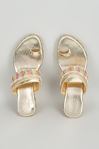 Multi-Colored Faux Leather Embroidered Wedges by Stoffa Bride at Pernia ...
