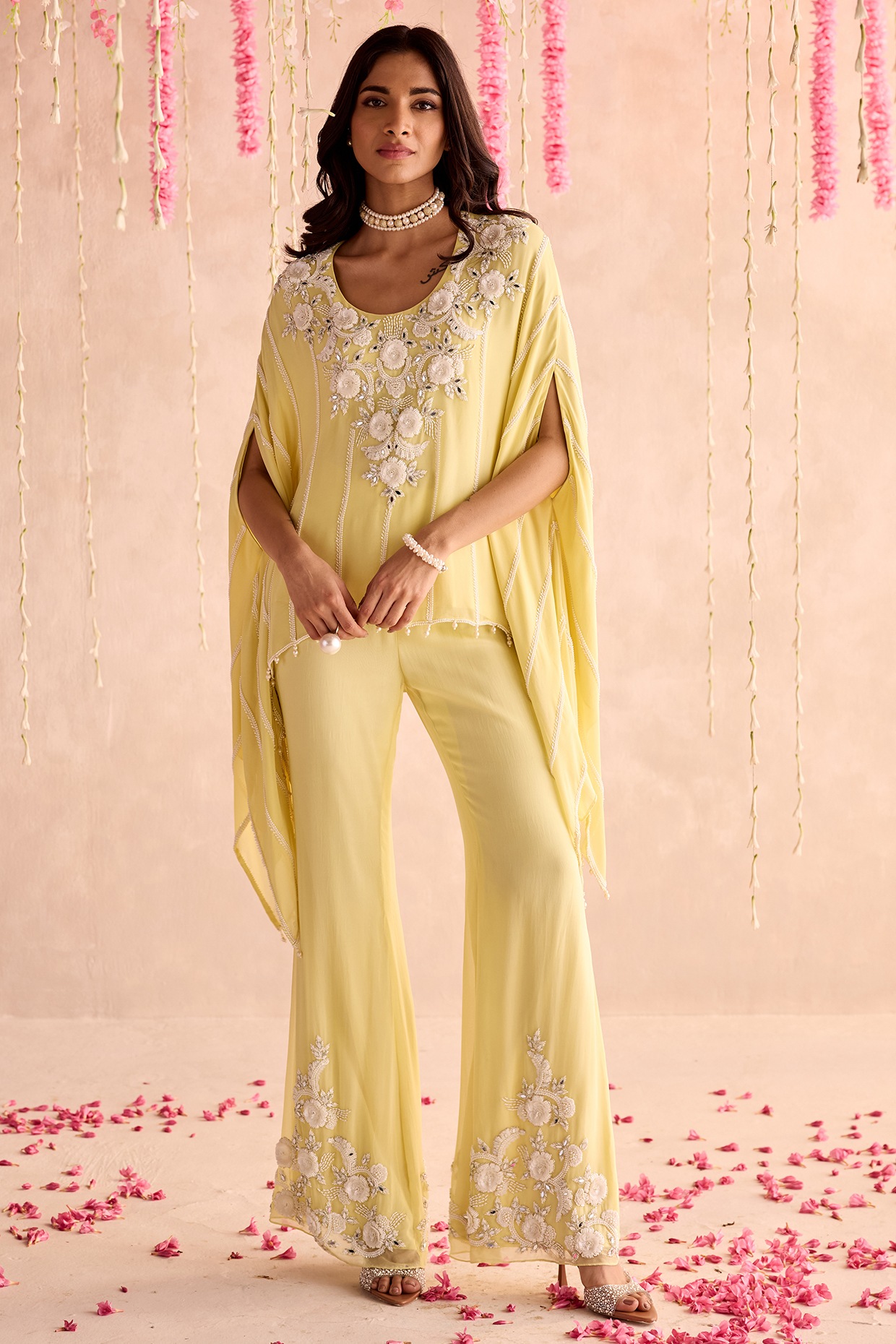 Lemon Yellow Organza Embellished Pant Set by Seema Thukral at Pernia's ...