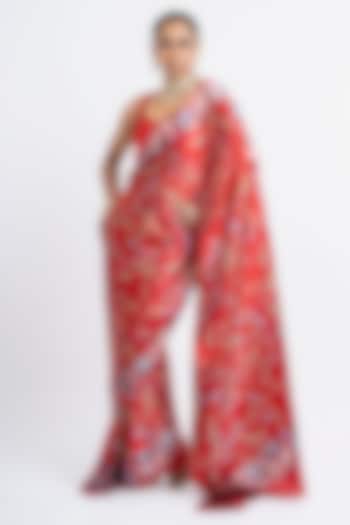 Red Pure Satin Silk Printed Party Wear Saree by Studio 113 at Pernia's ...