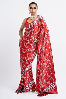 Red Pure Satin Silk Printed Party Wear Saree by Studio 113 at Pernia's ...