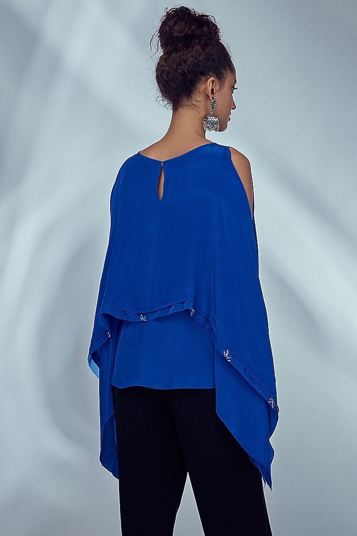 Cobalt Blue Organza Cold-Shoulder Top by Style Junkiie at Pernia's Pop ...