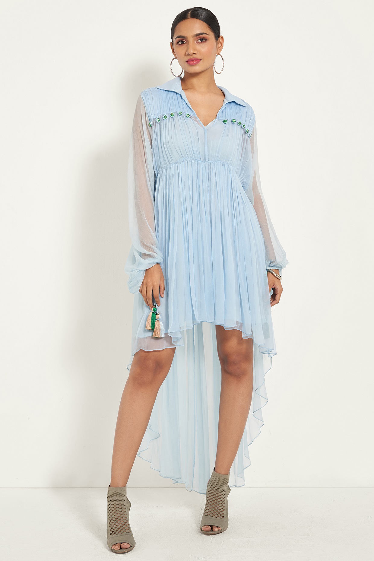 Ice Blue Chiffon Embroidered Layered Dress by Style Junkiie at Pernia's ...
