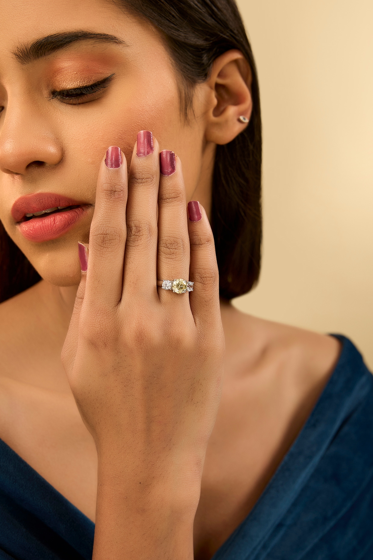 White Gold Finish Eurostar Zircon & Glass-Filled Yellow Sapphire Stone ...