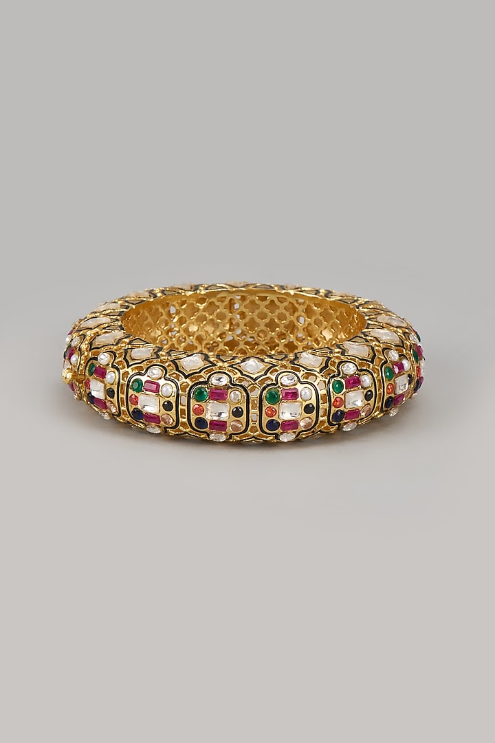 Gold Finish Kundan Polki & Multi-Colored Stone Bangle by Studio6 Jewels ...