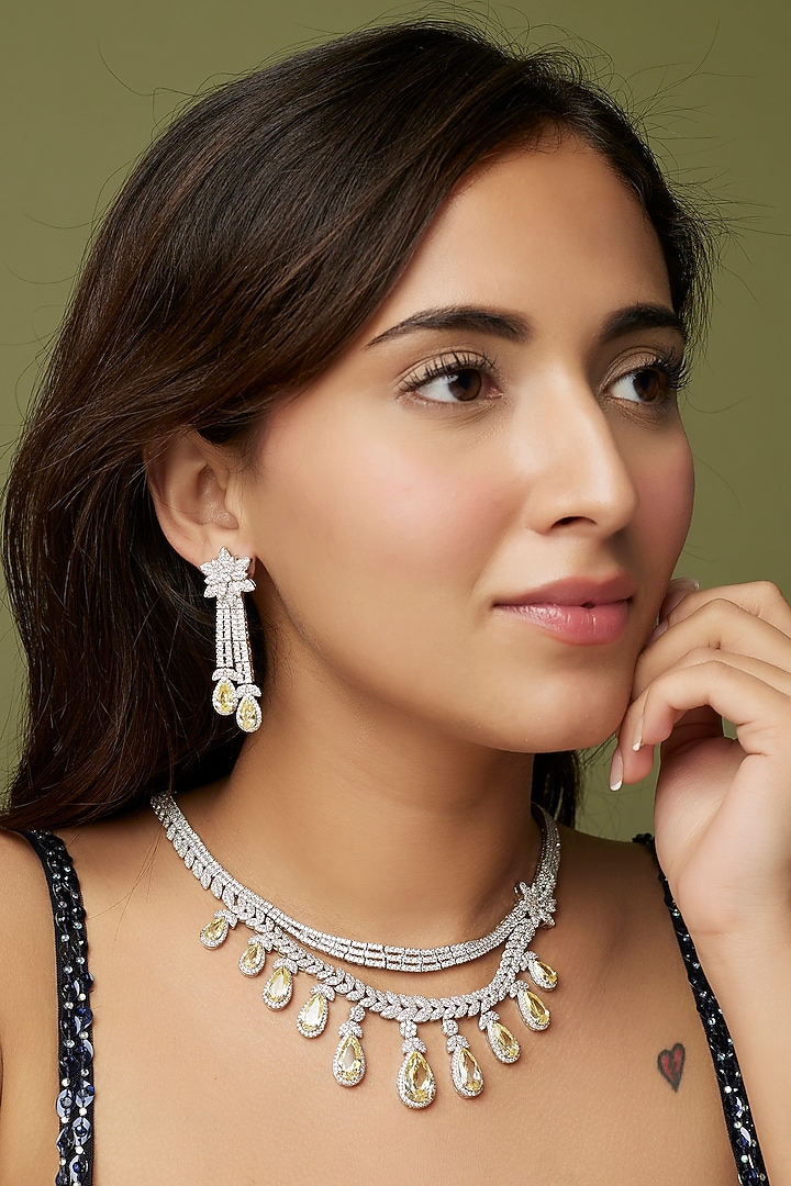 White Finish Yellow Stones Necklace Set by Studio6 Jewels at Pernia's ...