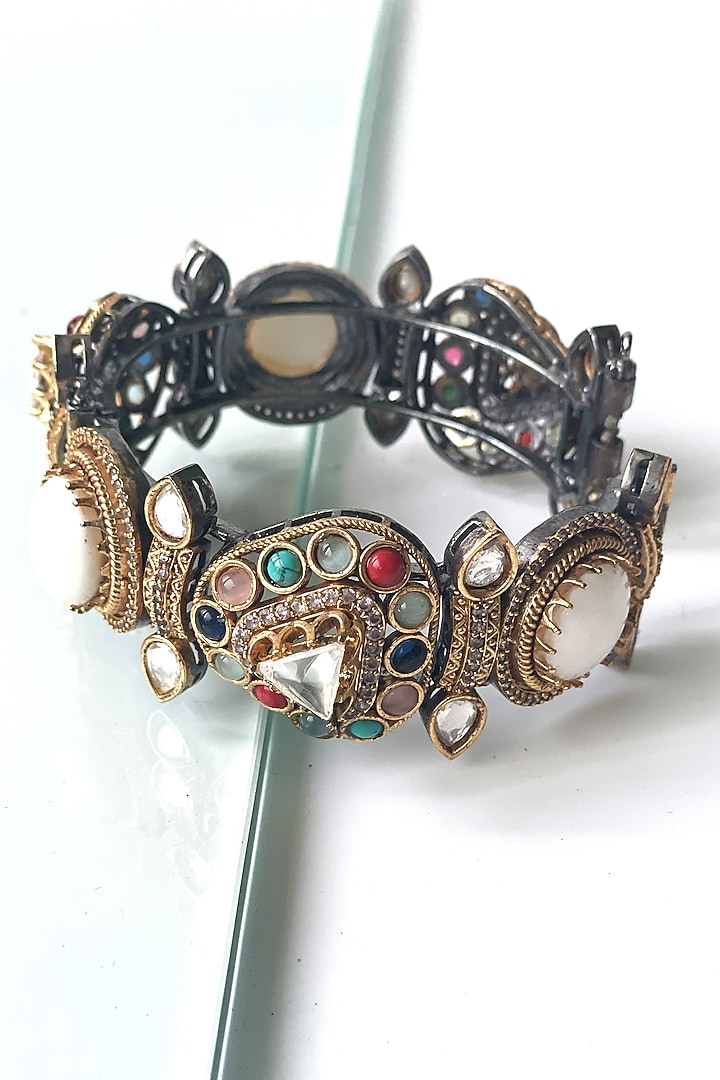 Two-Tone Finish Kundan Polki & Multi-Colored Stone Bangle by Studio6 ...