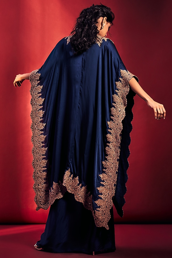 Navy Blue Magnum Satin Dori Embroidered Cape Set by Stotram at Pernia's ...