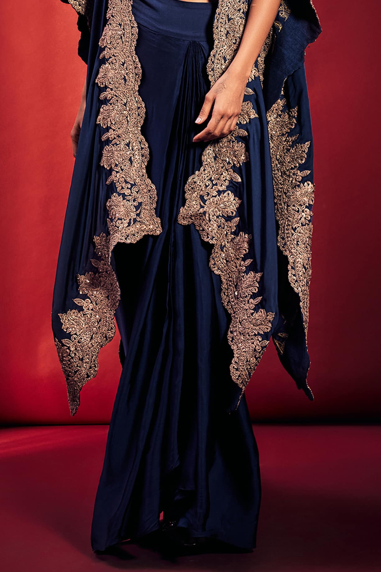 Navy Blue Magnum Satin Dori Embroidered Cape Set by Stotram at Pernia's ...